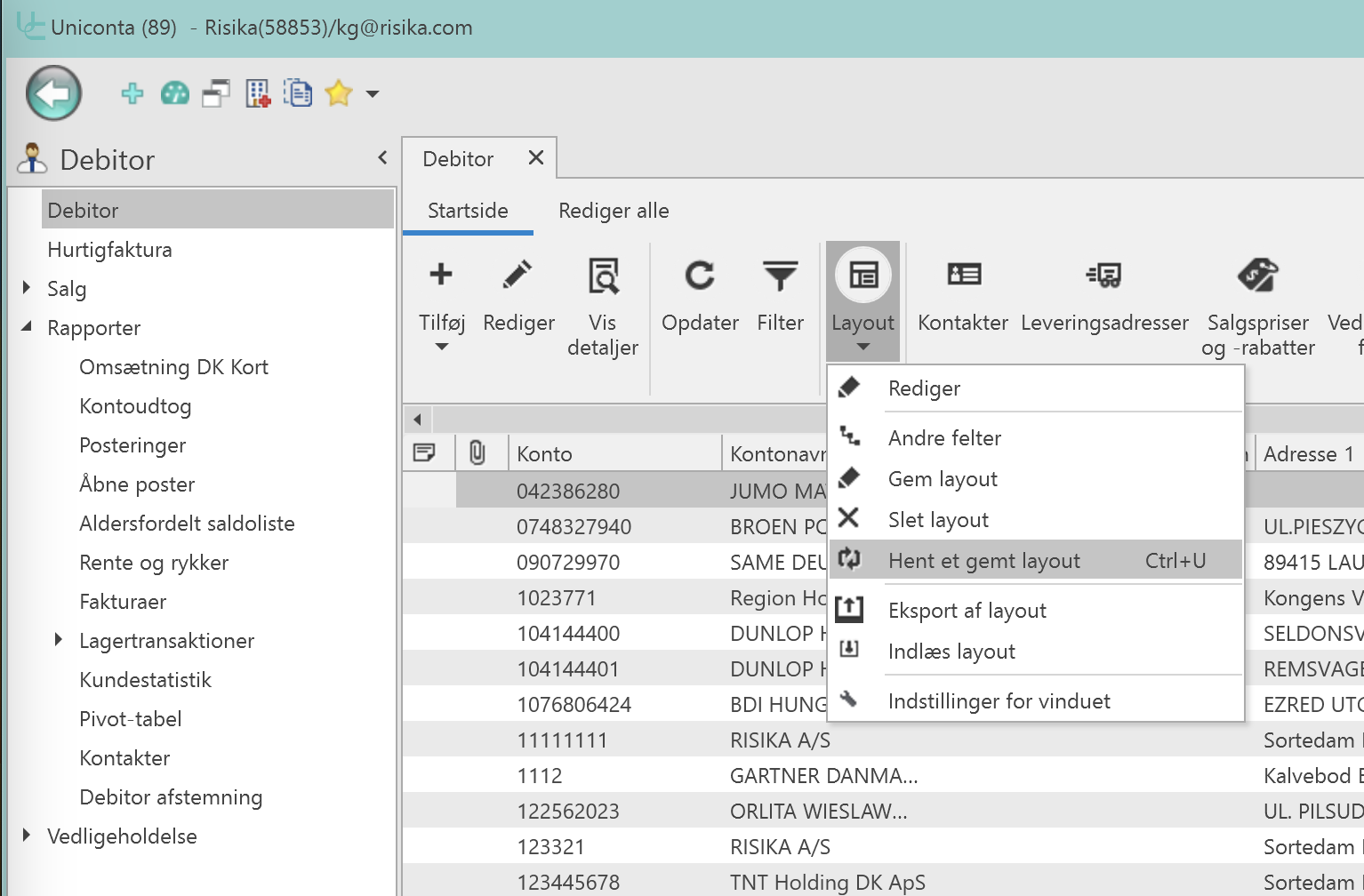 Funktioner i Uniconta integrationen